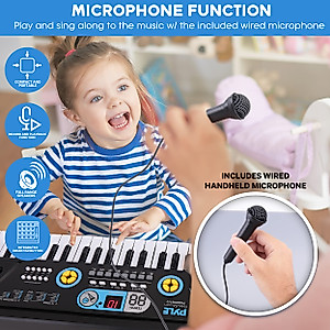 Pyle Electric Keyboard 61 Keys-Portable Digital Musical Karaoke Piano Keyboard-10 Rhythms 16 Tones, Stereo Speakers, Rechargeable Battery-Wired Microphone-Beginners Kids (PKBRD6112)