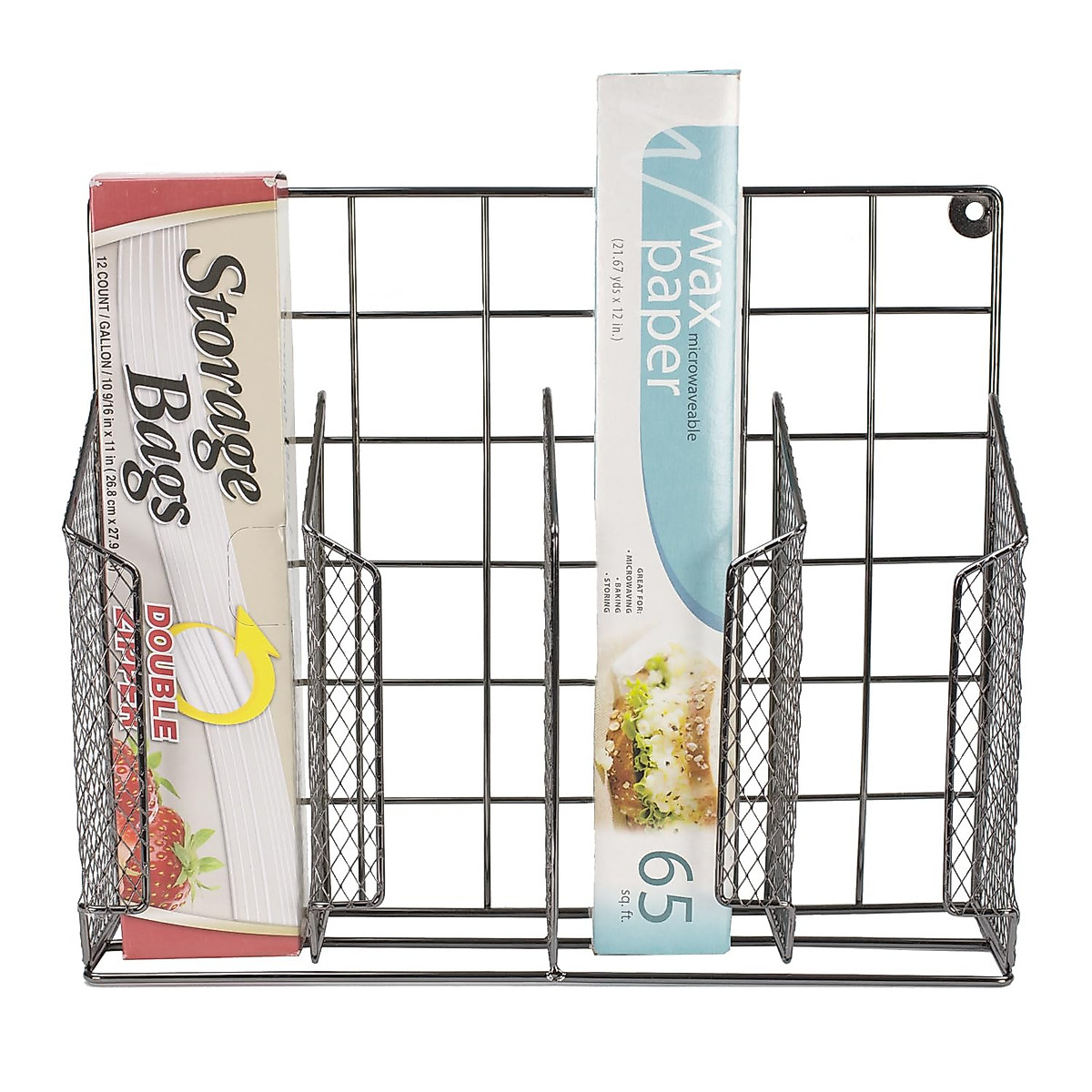 Home Basics Stainless Steel Rust Resistant Wrap Organizer, Perfect for Food Storage Bags, Silver Foil, Wax Paper, Sandwich Bags, Plastic Wrap- Mounts to Cabinet Door or Wall. Onyx/Black Finish