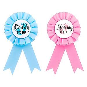 Abeillo 2 Pieces Daddy and Mommy Tinplate Badge Pins Baby Shower Decorations New Daddy Mom Gifts for Gender Reveal Party Baby Boy Button Pins, Pink and Blue