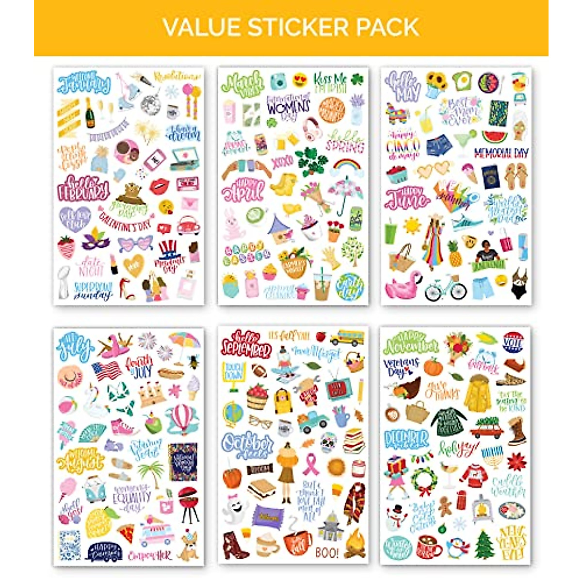 bloom daily planners Planner Sticker Value Pack (13 Unique Sheets / 1,000+ Aesthetic Stickers) - New Variety Assortment Bundle for Planning & Decorating