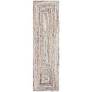 SAFAVIEH Braided Collection Runner Rug - 2'3" x 6', Ivory & Multi, Handmade Boho Reversible Cotton, Ideal for High Traffic Areas in Living Room, Bedroom (BRD210B)