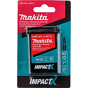 Makita A-99770 Impactx 2 Square Recess 1″ Insert Bit, 25 Pack
