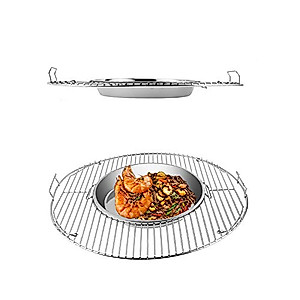 AJinTeby 8835 Gourmet BBQ System Hinged Cooking Grate with 12" Drip Pan for 22.5 inch Weber One-Touch Silver, Bar-B-Kettle, Master-Touch, for Weber Vortex, Barrel 22" Sear Charcoal Grill Accessories