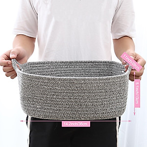 ABenkle Rope Storage Basket, 14.2''x 11''x 5.1'' Cotton Woven Dog Cat Toy Bins, Cube Soft Baskets with Handles, Decorative Shelves Closet Organizing for Nursery Laundry Bedroom Bathroom - Grey