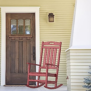 POLYDUN Outdoor Rocking Chairs, High Back Poly Lumber Patio Rocker Chair, 365Lbs Support Rocking Chairs, All-Weather Porch Rocking Chair for Lawn, Backyard, Indoor, Garden, Like Real Wood, Red, 2 Pack