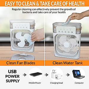 Portable Ice Fan Air Cooler With water For Frost Cube Fan, 3 In 1 Mist Mini Evaporative Cooling Fan with LED, Timer, 3 Wind Speeds 3 Spray Modes for Home Office Bedroom Table and Desktop