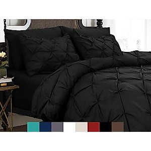 Elegant Comfort 3 Piece Pinch-Pleated Button Closure, Wrinkle-Resistant Ultra-Soft Microfiber Duvet Cover Set, Luxurious Pintuck Décor, King/California King, Flamenco Red