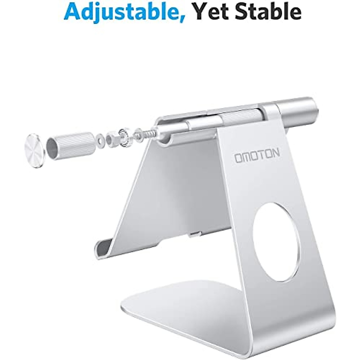 OMOTON Tablet Stand Holder Adjustable, T1 Desktop Aluminum Tablet Dock Cradle Compatible with iPad Air/Mini, iPad 10.2/9.7, iPad Pro 11/12.9, Samsung Tab and More, Silver