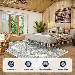 8x10 Area Rugs for Living Room: Large Machine Washable Area Rug with Non Slip Backing Neutral Farmhouse Rug Thin Floral Print Indoor Carpet for Under Dining Table Home Office Multi