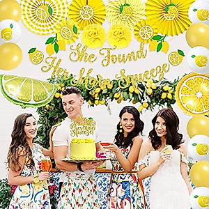 Lemon Bridal Shower Decorations, Homond Party She Found Her Main Squeeze Banner Cake Cupcake Toppers, Fruits Theme Supplies Kit, Paper Fans Balloons for Lemonade Citrus Party, Yellow