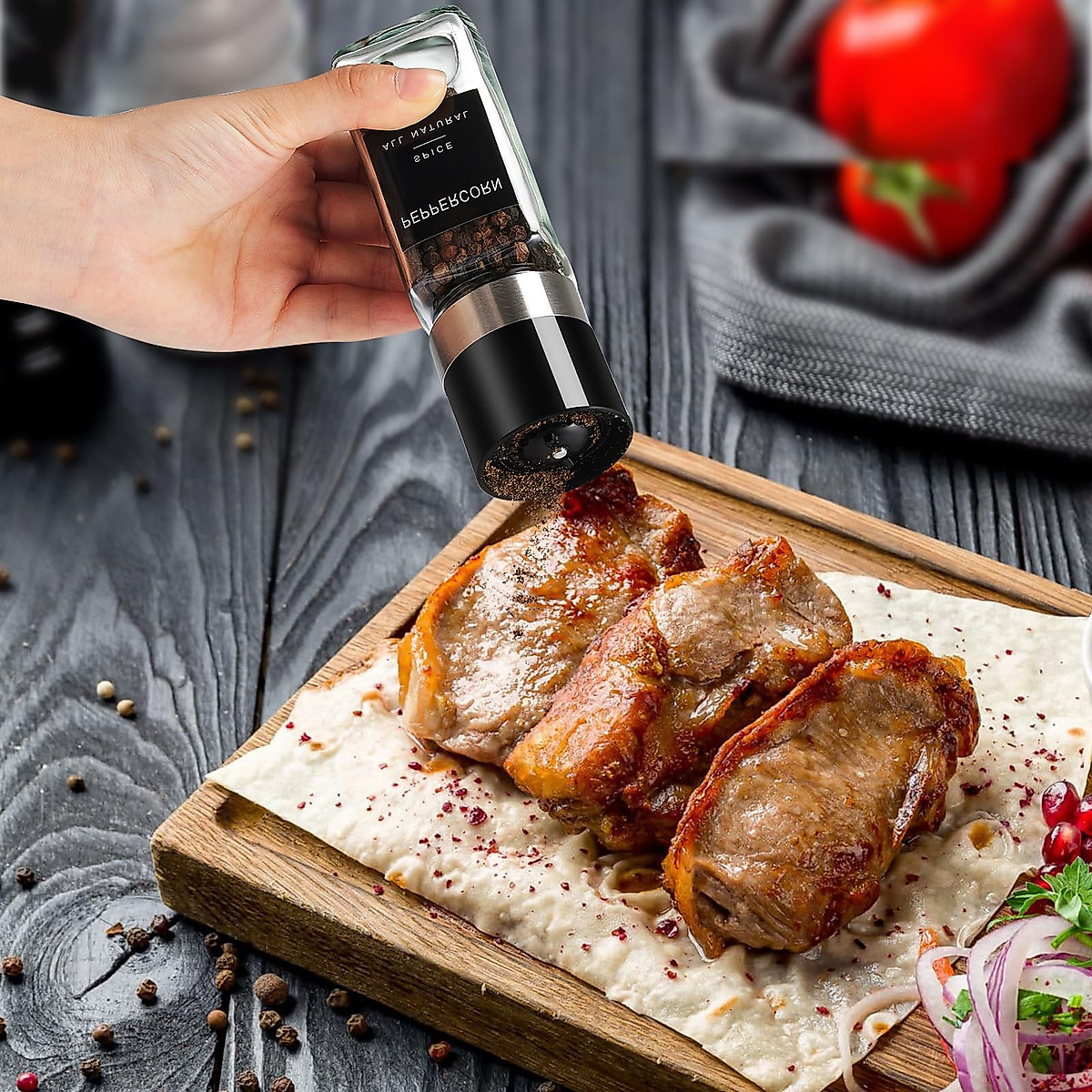 Yangbaga 24Pcs Glass Spice Jars with Labels，4oz Empty Square Spice Bottles with acacia wood lid & Shaker Lids and Silicone Collapsible Funnel Included