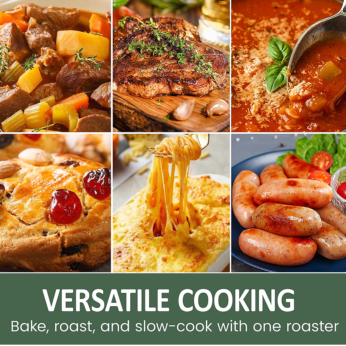 Roaster Oven 24QT, Electric Roaster Pan with 3 Compartments and Self-Basting Lid, Large Stainless Steel Electric Turkey Roaster Oven Defrost Warm Function, Removable Pan Rack, Fits Turkeys Up to 28LB