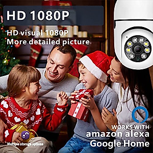 Light Bulb Camera,Security Cameras Wireless Outdoor 1080p Color Night,Lightbulb Cameras for Home Security 2.4g WiFi,E27 Socket Smart Porch Camera Garage, with Motion Tracking 360° Alexa Google Home