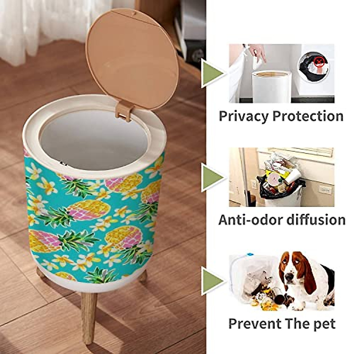 LGCZNWDFHTZ Small Trash Can with Lid for Bathroom Kitchen Office Diaper Cute Pineapples Seamless Fashion Print Bedroom Garbage Trash Bin Dog Proof Waste Basket Cute Decorative