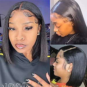 Bob Wig Lace Front Wigs Pre Plucked with Baby Hair 180% Density Short Bob Wigs for Women Straight Bob Frontal Wigs Natural Black (12inch)