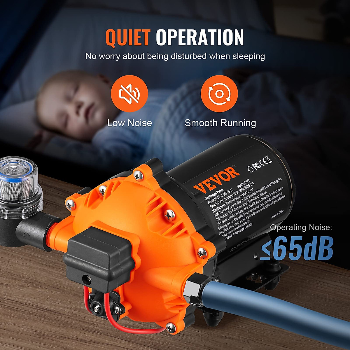 VEVOR Water Diaphragm Pump, 12V DC, 5.5 GPM Flow, 70 PSI Rated Pressure (40-100 PSI Adjustable), 1/2" MNPT Self Priming Sprayer Pump with Pressure Switch for Car Washing, Agricultural Irrigation