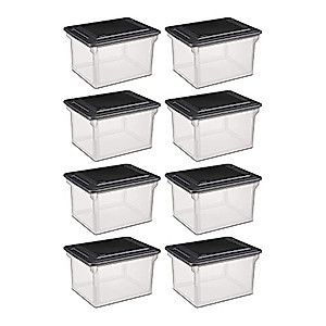 Sterilite 18689004 Versatile Clear Home Organizing Storage File Container Box with Black Secure Seal Lid for Letters and Legal Sized Folders (8 Pack)