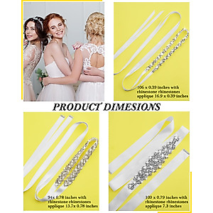 Jecery 3 Pieces Rhinestone Bridal Wedding Sash Belts Handmade Crystal Bridesmaid Sash for Formal Evening Dress Belts (White)