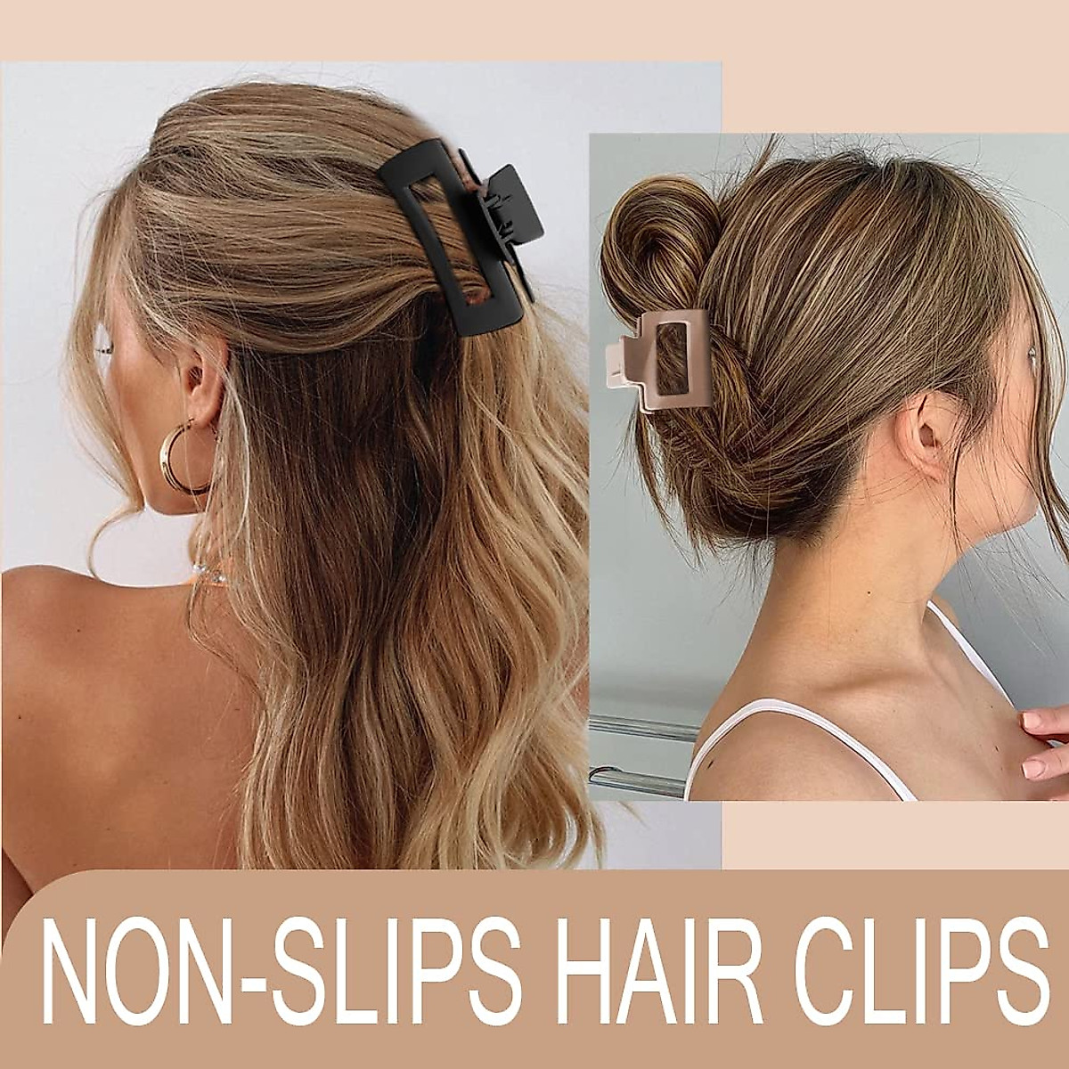 Bmobuo Large Claw Clips 8Pcs & Small Clips 2Pcs for Women, Hair Clips for Thick Hair, Neutral Matte, Non-slip Hair Accessories, Size Fits All, Plastic & Alloy for Ladies and Girls