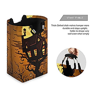xigua Halloween Mystic Spooky Forest Castle Laundry Hamper, Large Laundry Baskets Foldable Clothes Tote with Handles Storage Bag for Family Dormitory Laundry Bathroom Closet Kids Room