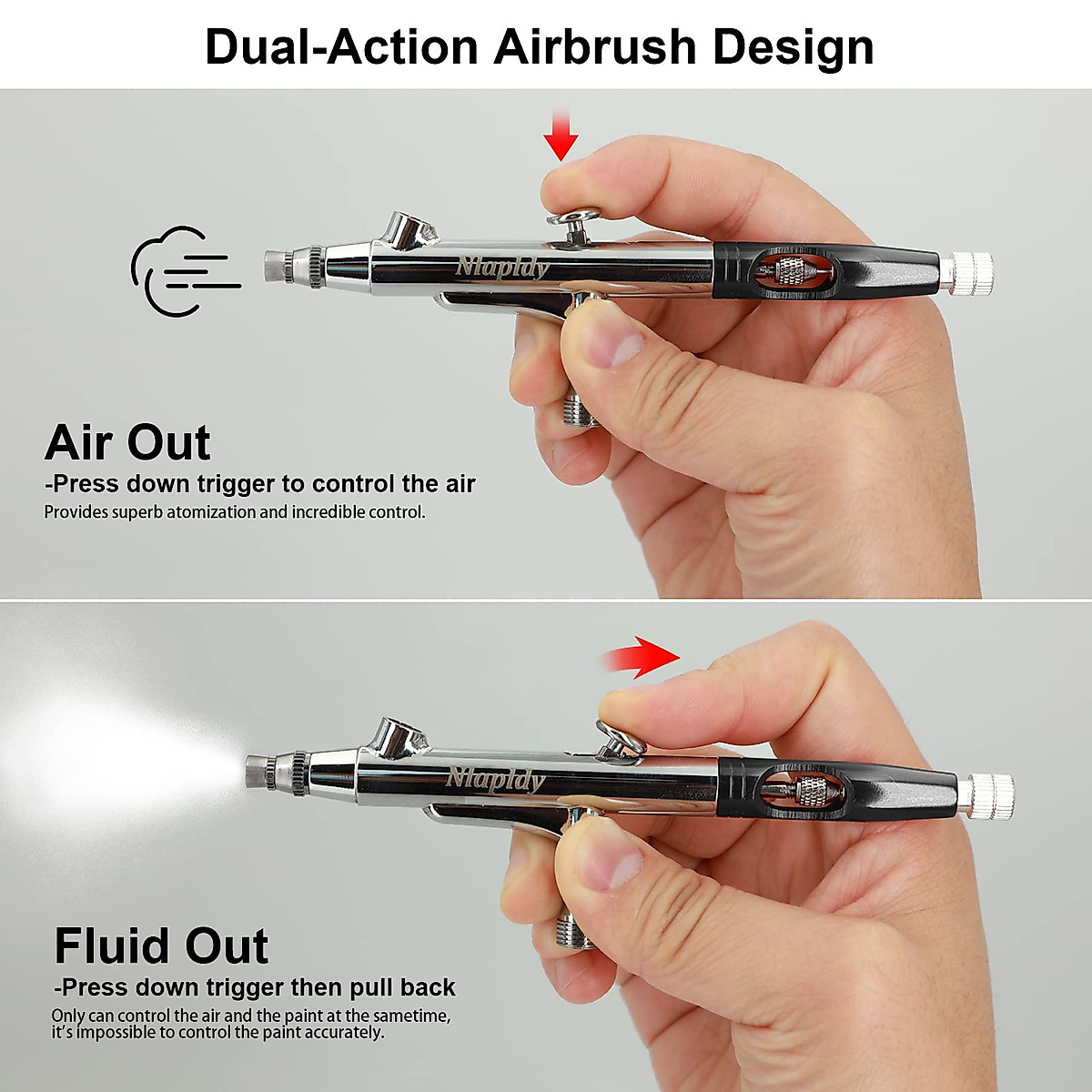 Airbrush Kit, Dual-Action Gravity Airbrush Gun with 0.2mm/0.3mm/0.5mm Needles, 10cc/20cc/40cc Paint Cup, Air Hose and Airbrush Cleaning Kit for Painting Nails Cake Tattoo (Black)