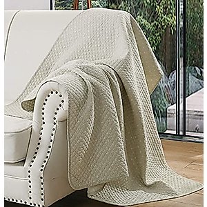 100% Cotton Quilted Throw Decorative Throw Blanket Multi Color Super Soft Warm Indian Vintage Reversible Quilt for Sofa and Couch 50"x57" (Cross Beige)