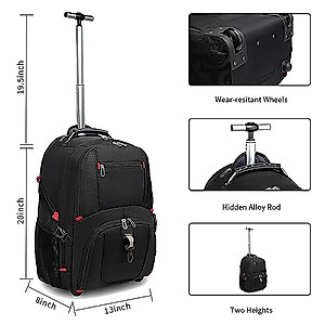 seyfocnia Rolling Backpack,Laptop Backpack with Wheels Roller Backpack Wheeled Carry on Backpack Flight Approved Business Backpack Fits 17.3 inch Travel Backpack with Wheels for Men Women-Black