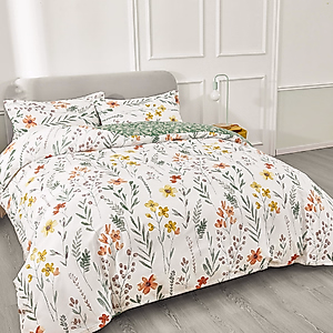 OAITE Duvet Cover Set,100% Cotton Comforter Cover with Floral Pattern Duvet Cover Set,Soft Bedding Set Includes with 3 Piece (2 Pillow Shams,1 Duvet Cover)