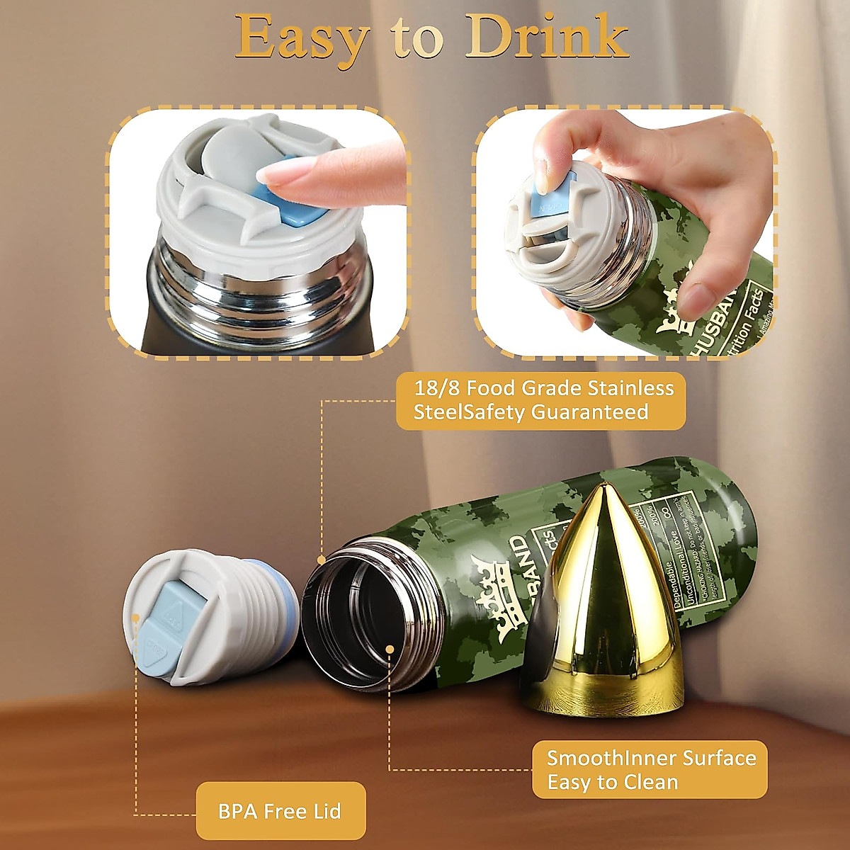 RHONGE Gifts For Husband, Husbands Bullet Tumbler 17 Oz, Camo Gifts Bullet Tumbler For Him From Wife, Birthday Valentine's Day Anniversary Present, Best Husband Ever Cup