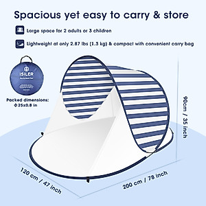 ISILER Pop Up Beach Tent, Portable Outdoor Beach Shade Tent, UPF 50+ Baby Beach Shelter, Easy Setup Windproof Waterproof Beach Canopy