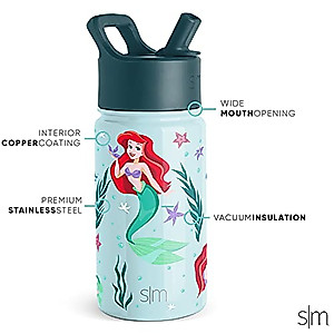 Simple Modern Disney The Little Mermaid Ariel Kids Water Bottle with Straw Lid | Reusable Insulated Stainless Steel Cup for School | Summit Collection | 14oz, The Little Mermaid Ariel's Treasures