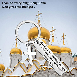 QIIER Christian Gifts I Can Do Everything Through Him Who Gives Me Strength Philippians 4:13 Keychain Christian Jewelry Gifts (silver)