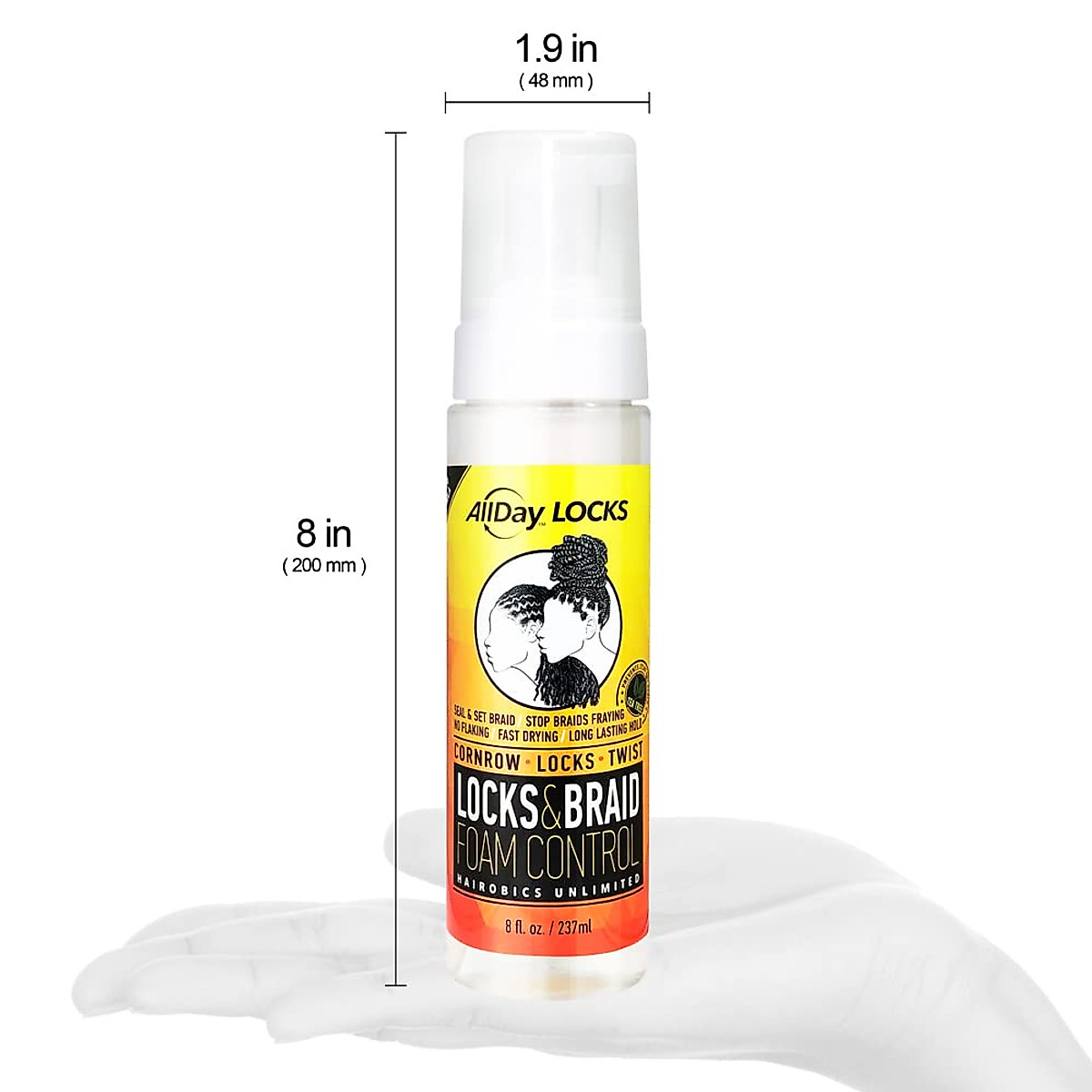 AllDay Locks Braid Foam | Long Lasting Mousse for Style & Shine | No Frizz or Fraying | Moisturizes & Seals Braids, Locks, Twists, Cornrows | 8 oz