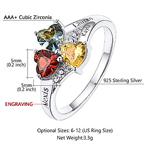 Custom4U Personalized Family Ring with 3 Birthstones Customized 925 Sterling Silver Ring with Names Crystal AAA+ Cubic Zirconia Stones Jewelry Elegant Finger Decoration for Women
