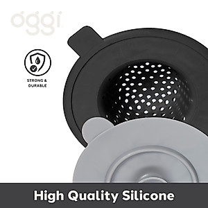 OGGI Silicone Sink Strainer & Stopper Set- Great Kitchen Sink Strainer, Silicone Drain Stopper, Sink Drain Strainer, Sink Plug 4.6˝ Diameter Rim, Black