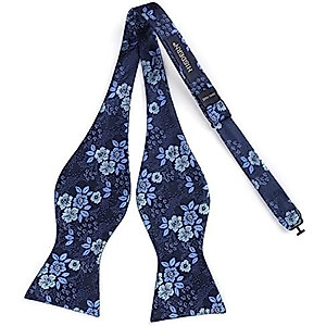 HISDERN Bow Ties for Men Navy Blue Floral Self Tie Bow Tie and Pocket Square Classic Bowties Formal Business Tuxedo Wedding Bowties Handkerchief Set