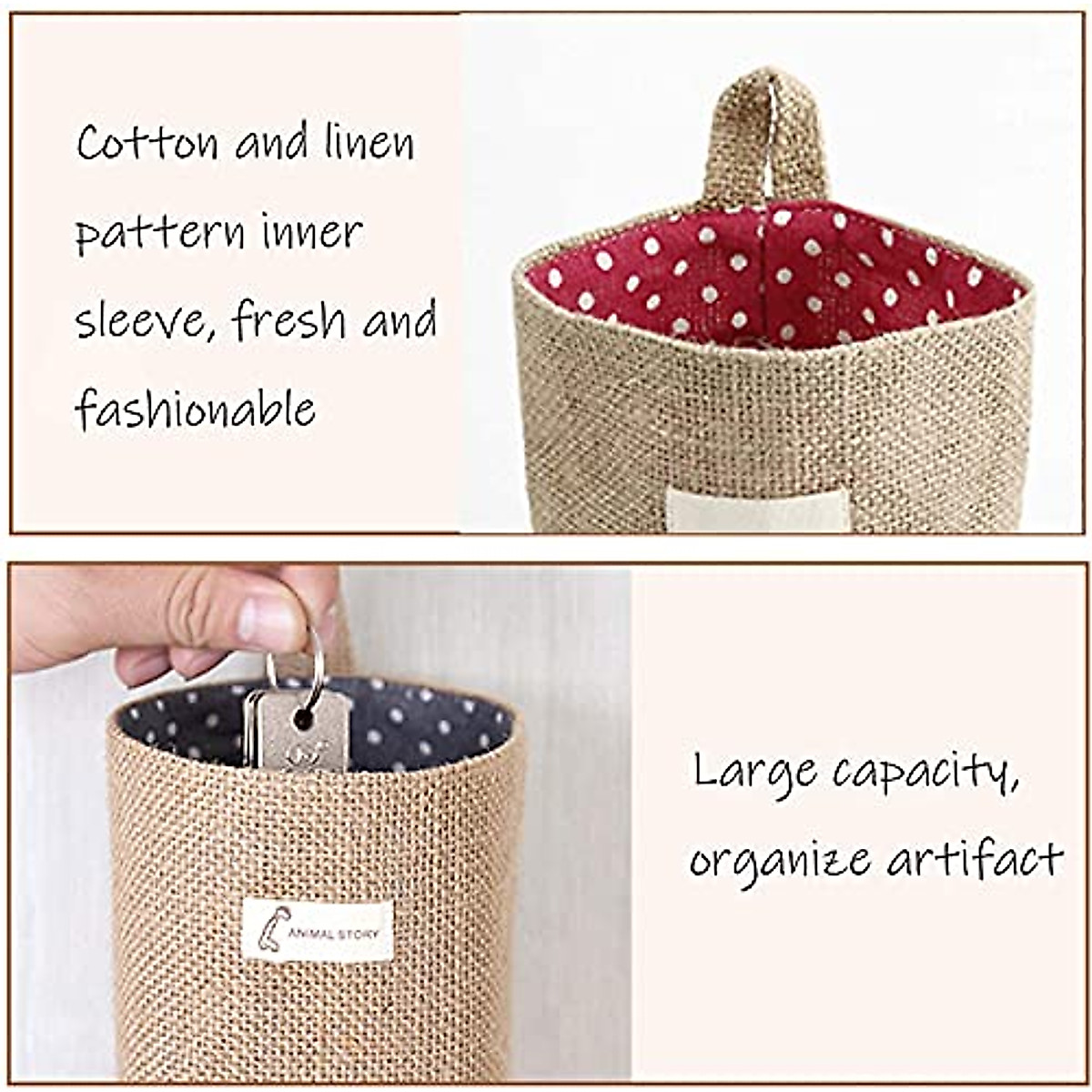 HYDDNice 9PCS Wall Hanging Storage Bags Mini Cotton Linen Storage Basket Foldable Organizer Box Decorative Hanging Bag