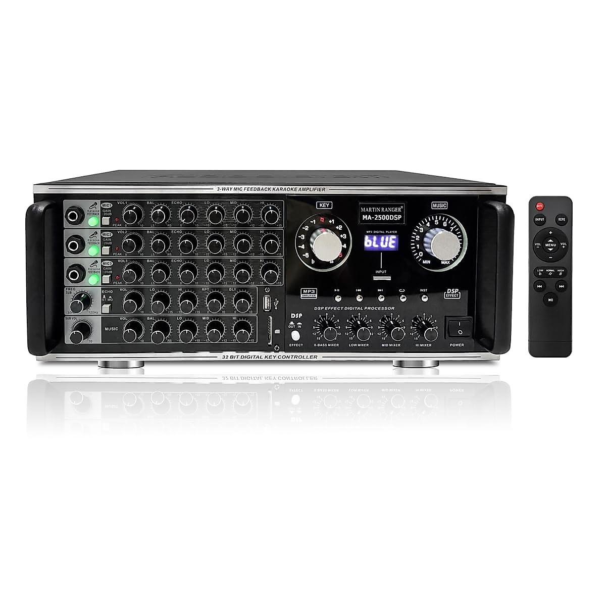 Martin Ranger MA2500DSP 1500W Professional Karaoke Amplifier Bluetooth, USB/SD MP3Player with New Built-in DSP Effect Digital Processor