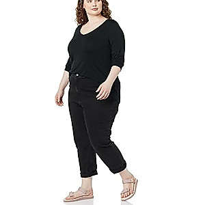 Amazon Essentials Women's 3/4 Sleeve V-Neck Swing T-Shirt (Available in Plus Size), Pack of 2, Black, 3X