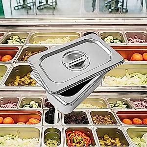 UEJYWUY 8 Pack 1/9 Size Stainless Steel Steam Table Pan Cover, Stackable Steam Table Lids with Handle, Hotel Pan Cover for Steam Table Pan, Buffet Pan, Roasting Pan