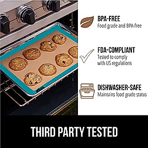 Gorilla Grip Non Stick Silicone Baking Mat Sheet, 2 Pack, Reusable Cookie Sheets Liner, Heat Resistant, No Oil Greasing Needed, Kitchen Oven Essentials, Food Grade and BPA Free, Half Sheet, Turquoise