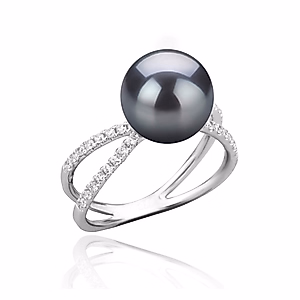 Zana Black 9-10mm AAA Quality Tahitian 925 Sterling Silver Cultured Pearl Ring For Women - Size-7