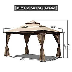 Domi Outdoor Living 10'x13' Patio Gazebo Outdoor Ventilation Double Roof Gazebo with Mosquito Netting for Patio,Lawn and Garden