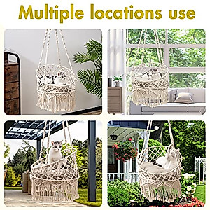 MEWOOFUN Macrame Cat Hammock, Hanging Cat Bed Hammock Cat Swing for Indoor Cats, Boho Cat Swing Bed for Sleeping, Playing, Climbing, and Lounging (Beige)