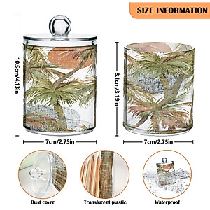 Kigai Abstract Palm Tree Qtip Holder Dispenser - 14OZ Clear Plastic Apothecary Jars Food Storage Jar with Lids Bathroom Canister Organizer for Coffee, Tea, Candy, Floss (2Pack)