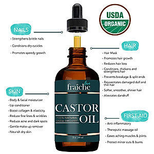 Organic Castor Oil (2oz) + FREE Lash Serum Mascara Starter Kit - USDA Approved Pure Cold Pressed Hexane Free Natural Hair Growth Oil - Live Fraiche Eyebrow Growth Serum & Oil Treatment For Hair