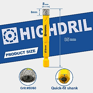 HIGHDRIL Dry Diamond Drill Bits,2pcs 8mm 5/16" with Hex-Shank Diamond-Hole-Saw for Granite Marble Porcelain Ceramic-Tile Drill Bits