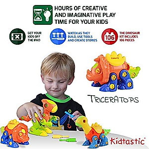 Kidtastic Dinosaur Toys, 106 pcs Take Apart Stem Learning Toys with Screwdriver, Ages 3-6 Year Kids Birthday Gift, Fun Construction for Boys and Girls - Build a Dinosaur, 3 yr Old Toddler Toys