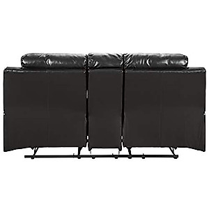 Signature Design by Ashley Kempten Faux Leather Manual Reclining Sofa with High Back, Center Console and Blue LED Lighting, Black
