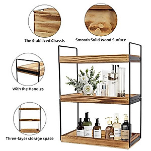 BEIUTAO 3 Tier Bathroom Counter Organizer, Wood Bathroom Countertop, (DIY Install) Bathroom Countertop Organizer and Storage Shelf, Cosmetic Holder Vanity Organizer Bathroom Trays